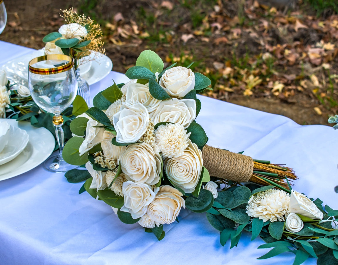 Medium Bridal Bouquet - Raw - Wood Flowers – Luv Sola Flowers